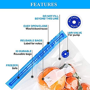 ZEROLISM Sous Vide Bags 50 Vacuum Sealer Reusable BPA Free Food Bags 4 Sizes Vacuum Zipper Bags 4 sealing clips 5 sous vide bag clips Joule Cookers Anova Food Storage Preservation