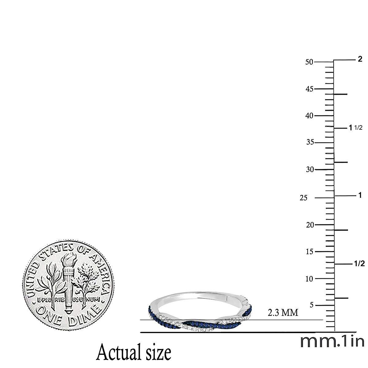 Dazzlingrock Collection Round Blue Sapphire & White Diamond Swirl Stackable Ring for Women in 14K Solid White Gold, Size 5