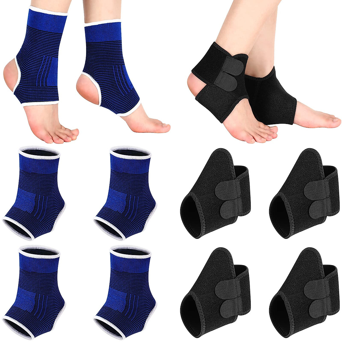 Lewtemi 4 Pairs Kids Ankle Brace includes 2 Pairs Foot Brace Supports Ankle Protector Wraps and 2 Pairs Knitted Ankle Sleeve Socks Kids Compression Socks for Sports Protection Joint Ankle Sprain