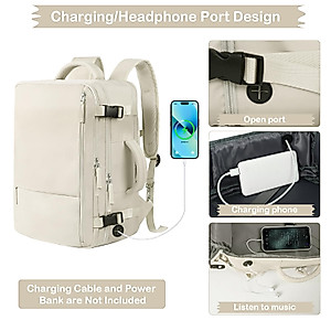 Hanples Travel Backpack for Women as Person Item Flight Approved, Large Carry On Backpack, 17.3 Inch Laptop Backpack, Waterproof Backpack, Hiking Backpack, Casual Bag (Beige)