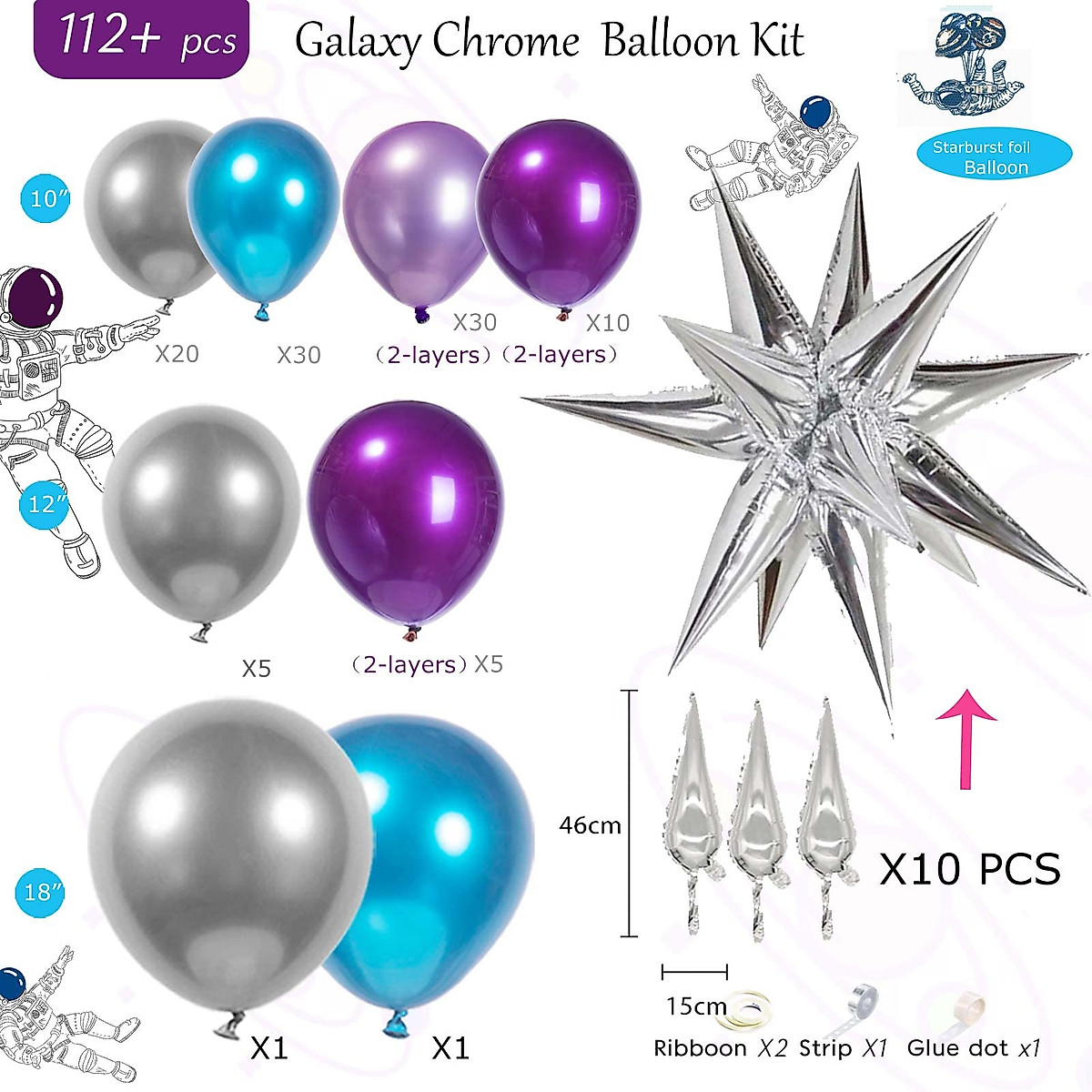 Chrome Purple and Blue Balloon Garland Arch Kit 130Pcs Double stuffed lilac Silver Metallic Balloons For 2023Graduation Galaxy Space Theme Video Game for Euphoria Party women birthday decorations
