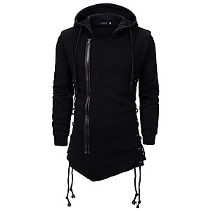 Maiyifu-GJ Men Gothic Turtleneck Hooded Sweatshirt Casual Hip Hop Long Length Hoodies Loose Fleece Drawstring Pullover Hoodie (Black,X-Large)
