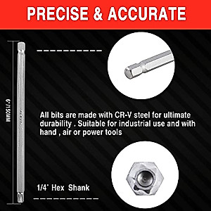 Sunplux Extra Long Security Bit Set 32-Piece, 6” Long Shank Tamper Proof Torx Bit Set, CRV Steel Drill Bit Set with Holder
