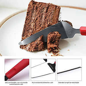 LEGERM Pie Servers Spatula with Serrated Blade, Professional Cake Pizza Cutter Knife, Stainless Steel Tart Dessert Angled Cutting Spatulas set of 2 Red