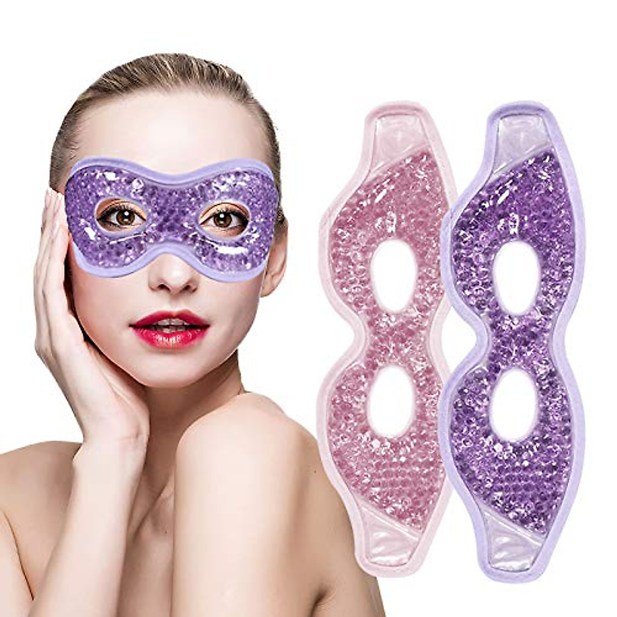 Permotary 2PCS Gel Eye Mask Reusable Hot Cold Compress Pack Eye Therapy,Therapeutic Gel Eye Spa Pad for Puffiness/Dark Circles/Eye Bags/Dry Eyes/Headaches/Migraines/Stress Relief-Purple&Pink