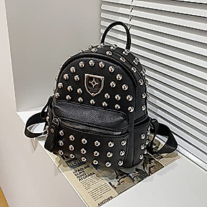 GEEMONT Women Small Backpack Rivets Studded Leather Purse Gothic Daypack Satchel Multipurpose Tote Handbag (Black)