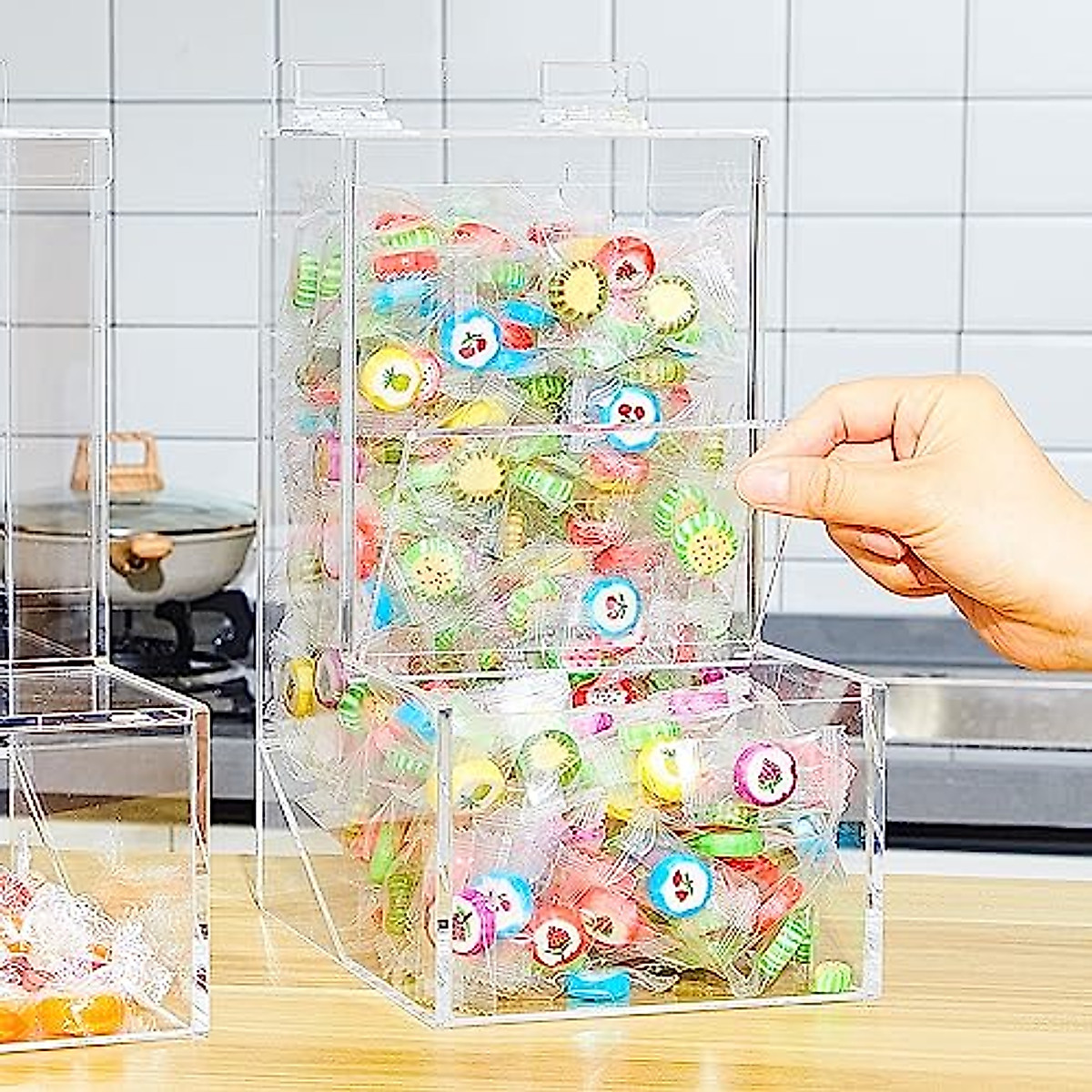 Thyle 2 Pcs Acrylic Candy Dispenser Bin Candy Storage with Lids Clear Snack Dispenser Acrylic Storage Box Small Bulk Accessories Organizer for Candy Bars Coffee Creamers Finger Cots Clean Wipes