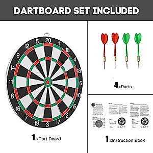 Mini Dart Board Set, 12 inches Double-Sided Dartboard, Professional Dart Boards with 4 Darts, Excellent Dartboard Game for Adults and Kids, Suitable Indoor Games & Party Games for Family and Friends