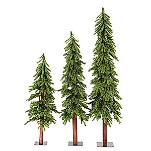 Vickerman 4' 5' 6' Natural Alpine Artificial Christmas Tree Set, Unlit - Faux Christmas Tree Set - Seasonal Indoor Home Decor