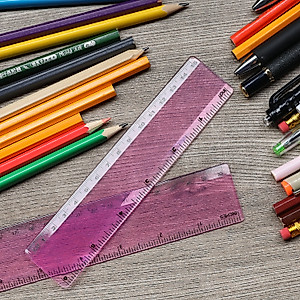 eBoot Plastic Ruler Straight Ruler Plastic Measuring Tool 12 Inches and 6 Inches, 2 Pieces (Black) (Pink Purple)