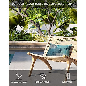 Blue Graffiti Art Outdoor Chaise Lounge Head Resting Pillows 2 Pack, Teal Blue Green Gray Abstract Art Waterproof Patio Furniture Pillow with Insert Adjustable Elastic Stripe for Recliner Beach Chair