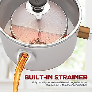 BruChai Brewer - Classic Chai Brewing Pot with Built-In Mesh Strainer - No-Mess Brewing Vessel with Non-Stick Coating - Patented Handy Brew & Pour Steel Teapot with Burn-Proof Handle