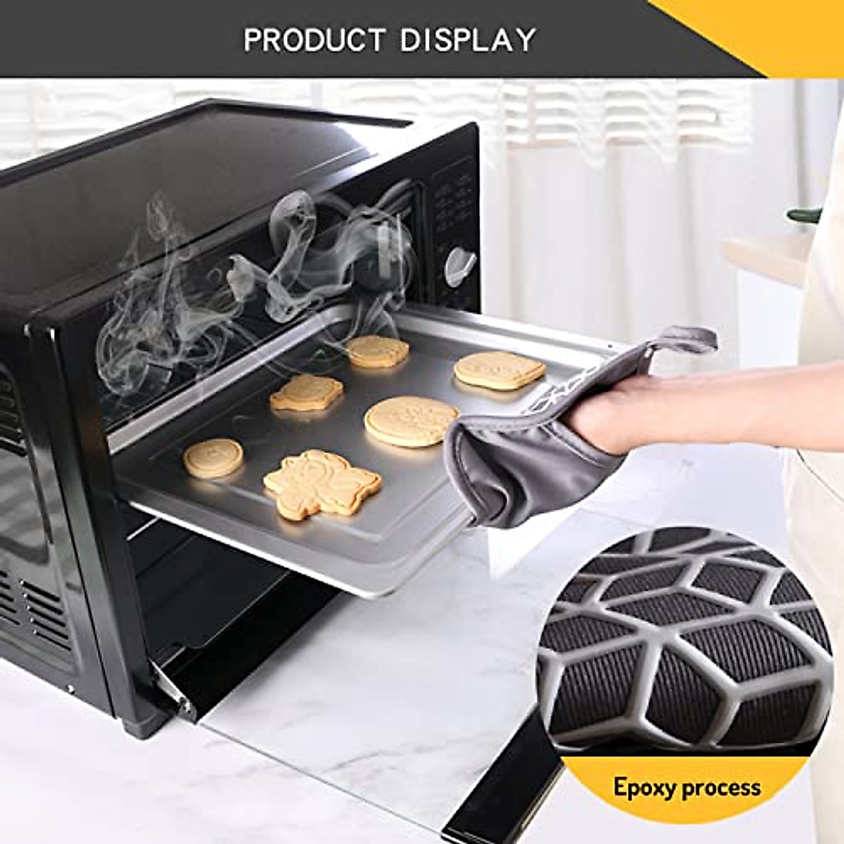 NAVITHOUS Oven Mitts and Pot Holders Sets 6pcs, Thick Cotton Oven Gloves High Heat Resistant 500℉with Extra Long Oven Mitts and Hot Pads Potholders with Non-Slip Silicone Surface for Cooking Baking