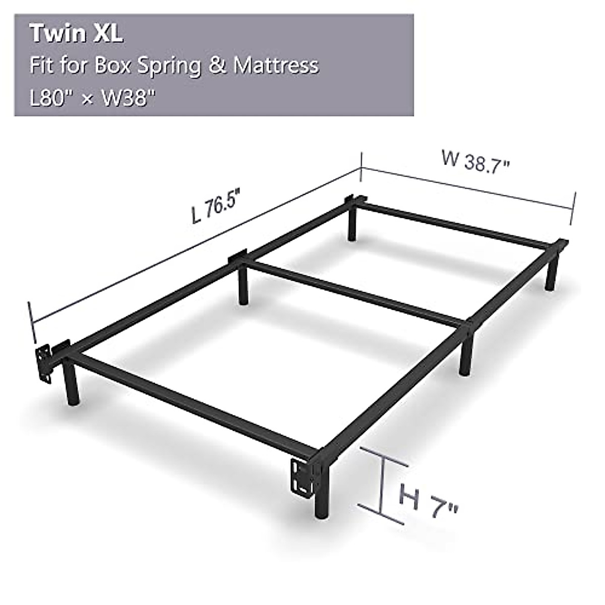 EMODA 7 Inch Twin XL Bed Frames Base for Box Spring and Mattress, 6 Legs Support Sturdy Metal Platform Tool-Free and Easy Assembly, Black
