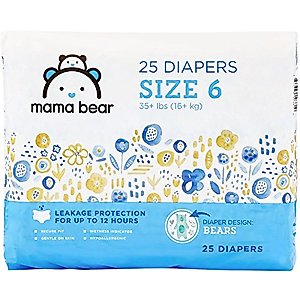 Amazon Brand - Mama Bear Diapers Size 6, 25 Count, Bears Print, White