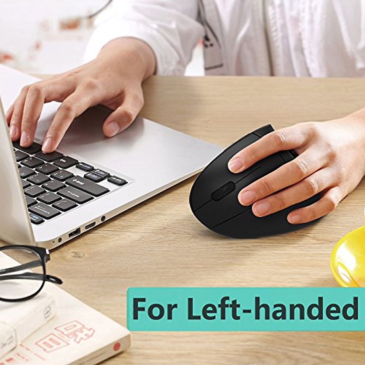 Lekvey Left Handed Mouse, Wireless 2.4 GHz USB Lefty Left Hand Ergonomic Vertical Mouse, Less Noise - Black