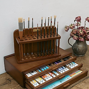 MEEDEN PRO Paint Brush Holder - Wooden Paint Brush Organizer - Paint Brush Holder for Artist - Art Supply Storage for Desk, Arts and Crafts