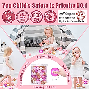 GOGOSO Ball Pit Balls for Toddles Kids Plastic Ballpits Accessories Crush Proof Durable Fun Shape Play Baby Bath Toys,2.15inch 100count Pink Dark Pink Brown