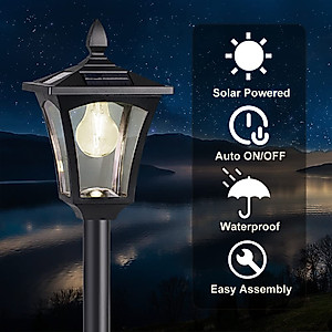 Suponar 72" Solar Lamp Post Light, Solar Pole Light Outdoor Waterproof, Solar Light Post Outside for Porch Yard Driveway Garden Patio Decor, Warm White
