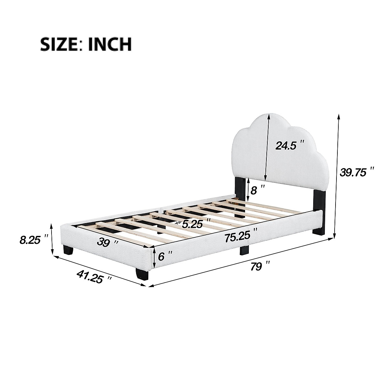 Merax Twin Size Upholstered Platform Bed Frame Boucle Fabric with Cloud-Shaped Headboard for Boys and Girls,White