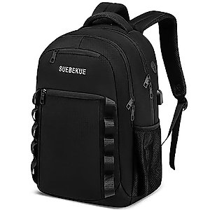 SUEBEKUE School Backpack for Teen Boy,Men Laptop Bookbag with USB Charger,Lightweight Back Pack for College,Mochilas Escolares para Adolescentes,Black