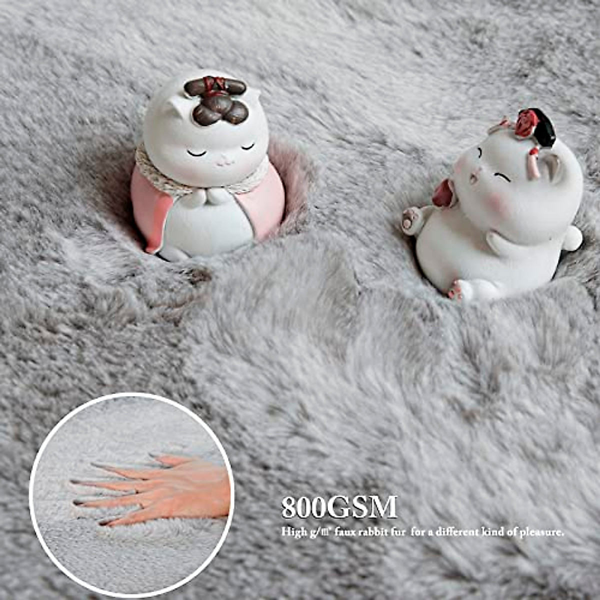 Vamcheer Faux Rabbit Fur Rug - 2x3 Feet Super Soft Fur Chair Couch Throw Rug, Light Grey 800GSM Cozy Fluffy Shag Furry Area Rugs for Bedroom Floor Sofa Living Room, Non-Slip Plush Fuzzy Comfy Carpet