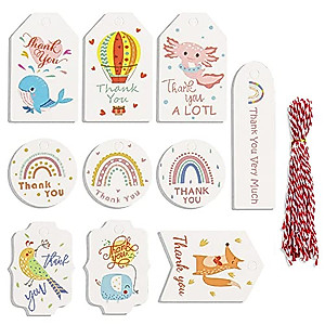Thank You Tags, Gift Wrap Tags with String, 50Pcs Thanks Tags Cute Animal Hanging Tags for Baby Shower, Birthday, Wedding, Special Events, Party Favors with 50Pcs Cotton String (A)