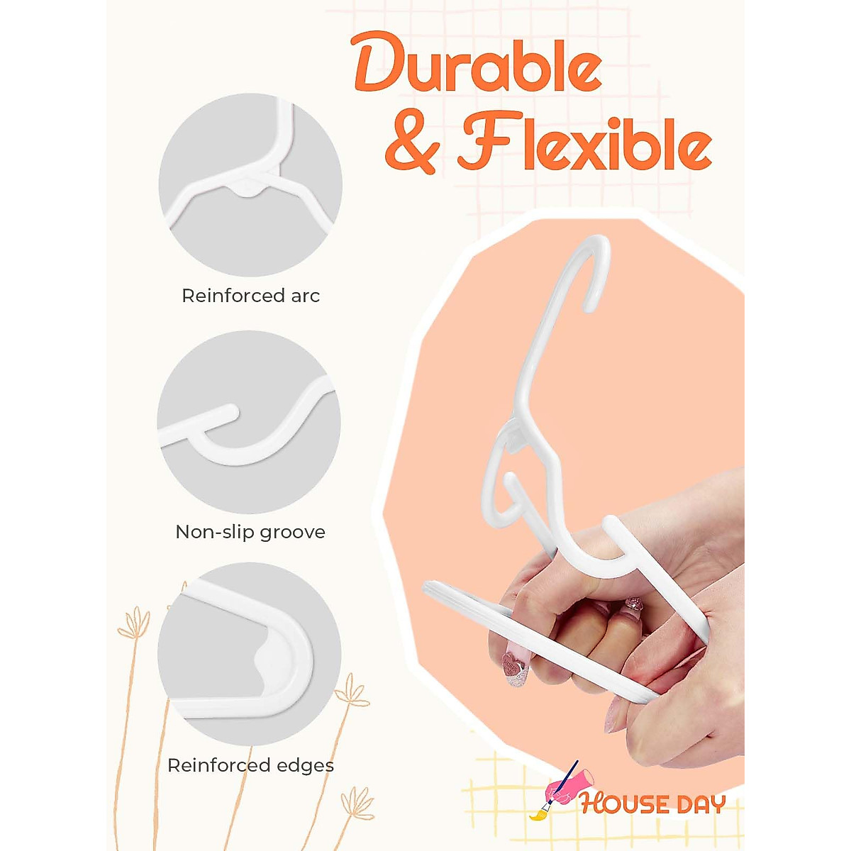 HOUSE DAY Premium Baby Hangers 60 Pack, 11 Inch Kids Plastic Hangers White, Slim Childrens Hangers for Infant, Toddler, and Child Clothes, Durable Baby Clothes Hangers for Closet