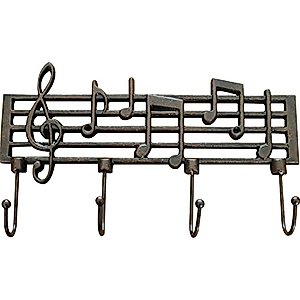 BETYMAO Cast Iron Coat Wall Hooks Wrought Iron Coat Rack with Hooks Vintage Metal Music Notes Coat Hanger Heavy Cast Iron Wall Hooks for Coat Towel Key Hat Garden Tools Indoor Outdoor Courtyard Decor