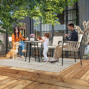 YITAHOME Outdoor Dining Chair Set of 4, All-Weather Rope & Rattan Woven Chairs, Indoor-Outdoor Armchair Seating for Patio, Backyard, Poolside, Balcony - Grey Rattan & Beige