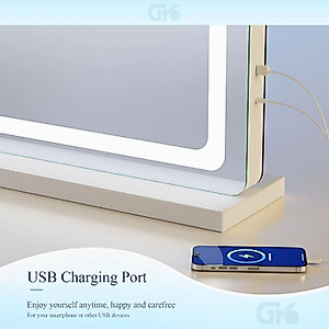 Gvnkvn Makeup Vanity Mirror with USB Charging Port 28" x 22" Large LED Makeup Mirror, Desk Mirorr with Lights, Light up Mirror with 10X Magnification and, Dimmable 3 Modes, Touch Control White