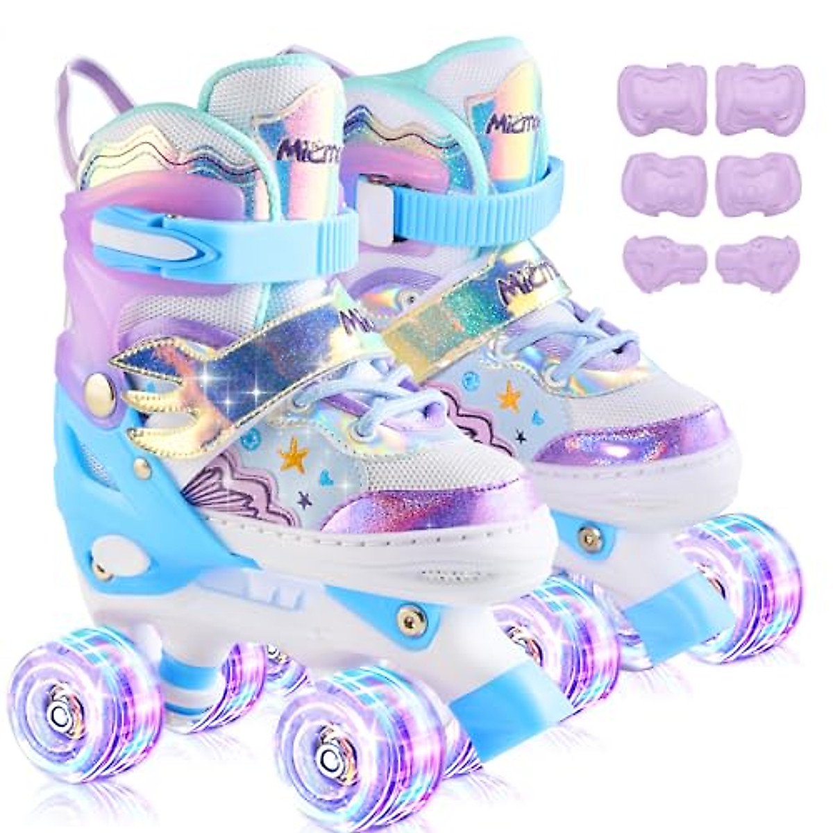 Mermaid Kids Roller Skates Adjustable Roller Skates with Light Up Wheels for Kids, Beginner, Girls, Boys Outdoor Roller Skating for Toddlers, Skating Shoes for Ages 3-12