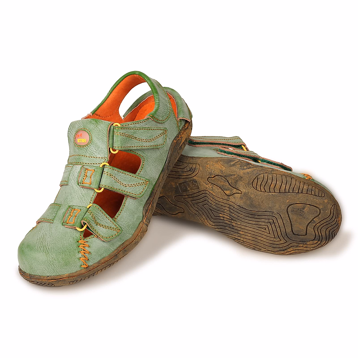 TMA EYES Womens Leather Sandals Outdoor Hiking Sandals Waterproof Athletic Sports Shoes Closed Toe Sandals(Green,10)