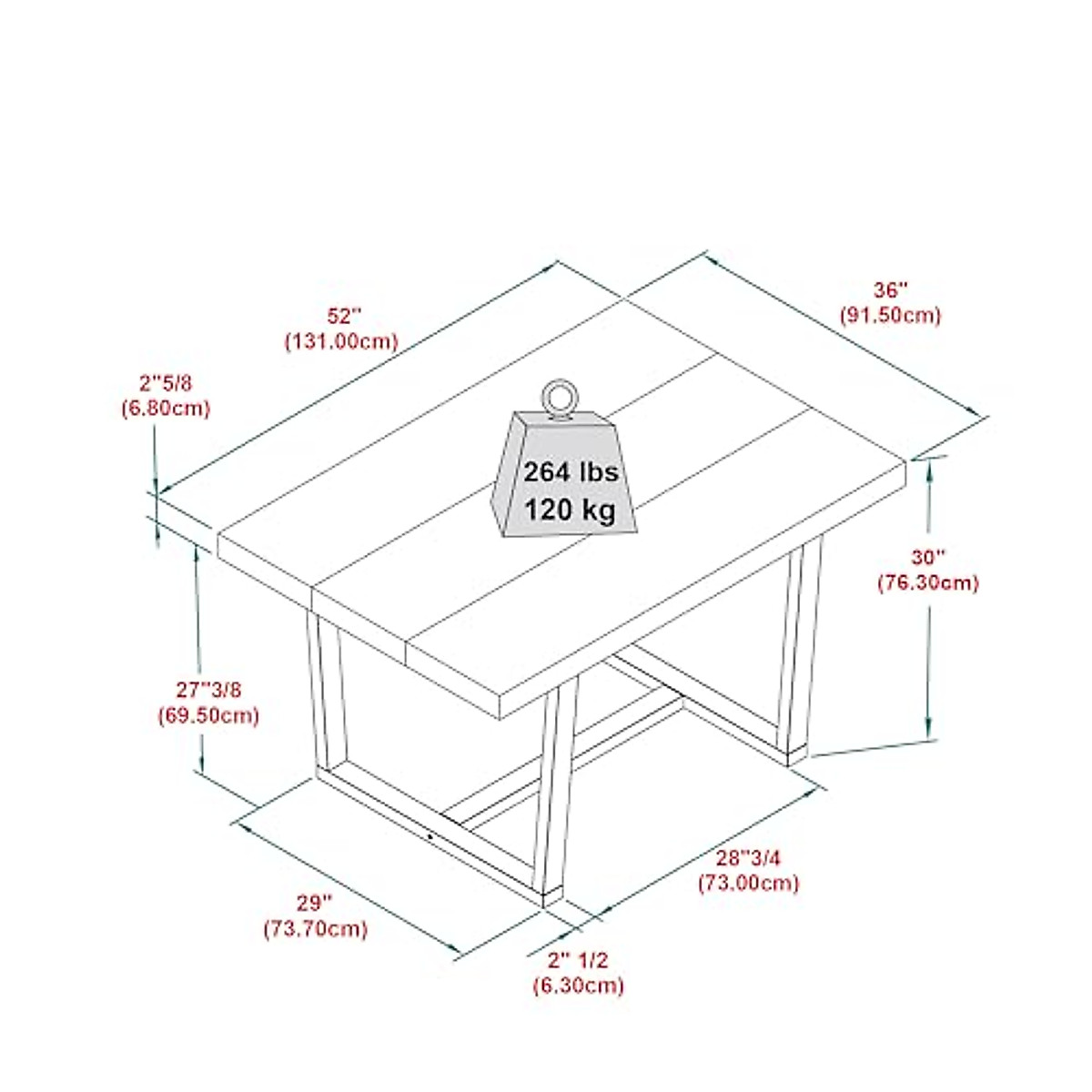 Walker Edison Andre Modern Solid Wood Dining Table, 52 Inch, Rustic Oak