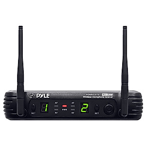 Pyle Professional Wireless Handheld Microphone System - Dual UHF Band, Wireless, Handheld, 2 MICS w/ 8 Selectable Frequency Channels, Independent Volume Controls, AF & RF Signal Indicators