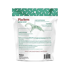 Plackers Micro Mint Dental Flossers, Fresh Mint Flavor, Fold-Out Toothpick, Super Tuffloss, Easy Storage with Sure-Zip Seal, 300 Count
