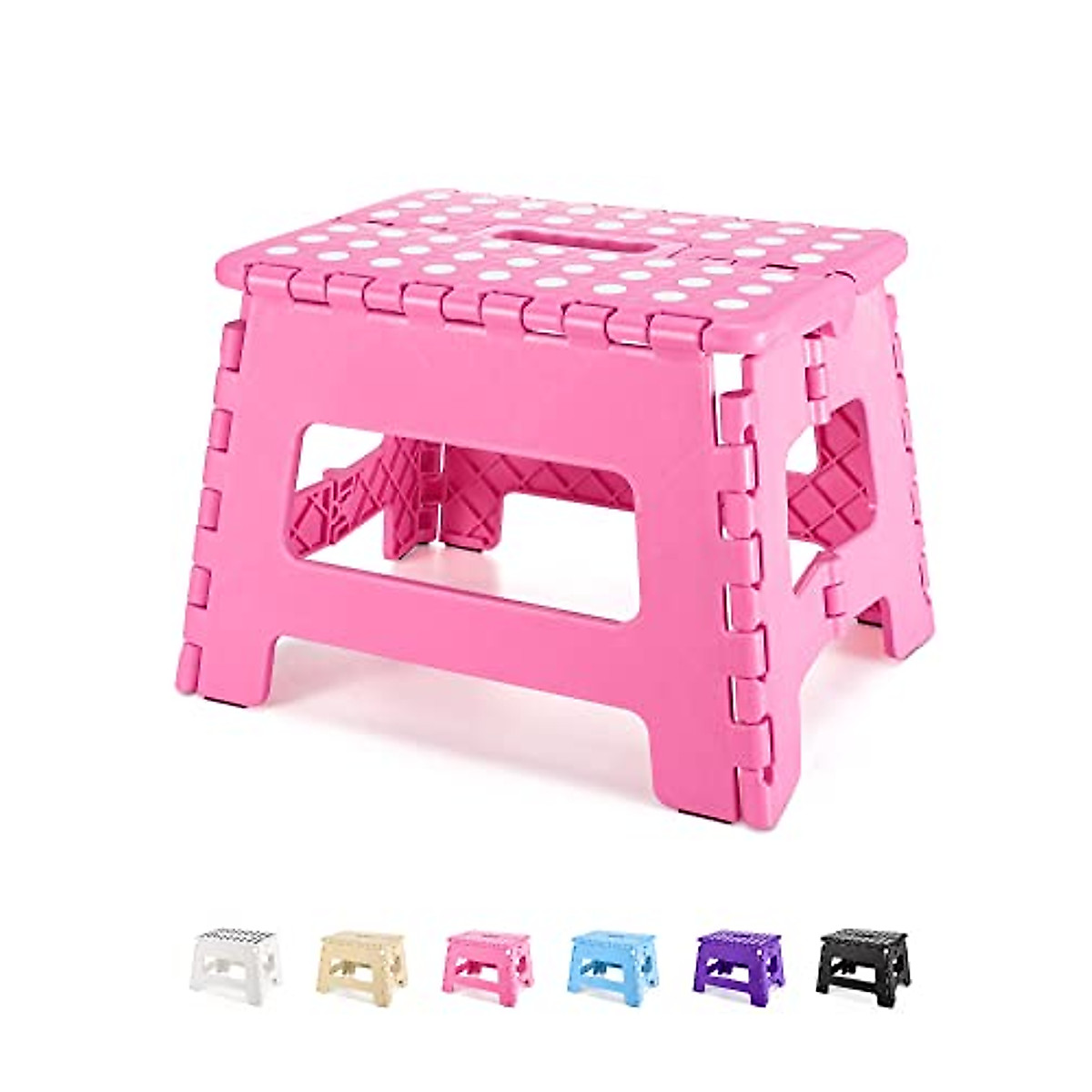 Dyforce Folding Step Stool 9", Durable Kids Step Stool, Heavy Duty Step Stools for Adults, Compact Foot Stools, Light-Weight Toddler Step Stool for Kitchen, Bathroom, Holds Up to 300 lbs (Pink)