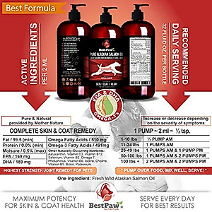 Pure Wild Alaskan Salmon Oil for Dogs & Cats Skin and Coat - Fish Oil Liquid with Pump - Supports Joint Function, Immune & Heart Health - Omega 3 Liquid Food Supplement - All Natural EPA + DHA - 32oz