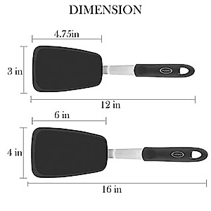 TACGEA Silicone Spatula Turner 2 Pack for Nonstick Cookware 600°F Heat Resistant, Kitchen Cooking Utensils for baking, flipping eggs, Burgers, Pancake