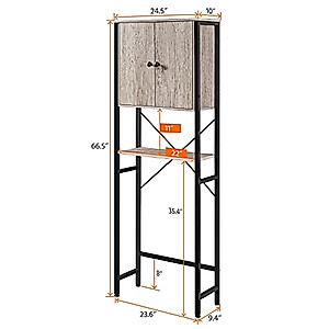 Yaheetech Over The Toilet Storage Cabinet with Door & Adjustable Shelf, Bathroom Storage Cabinet Freestanding Bathroom Organizer Toilet Rack, Metal Frame, Stable, Gray