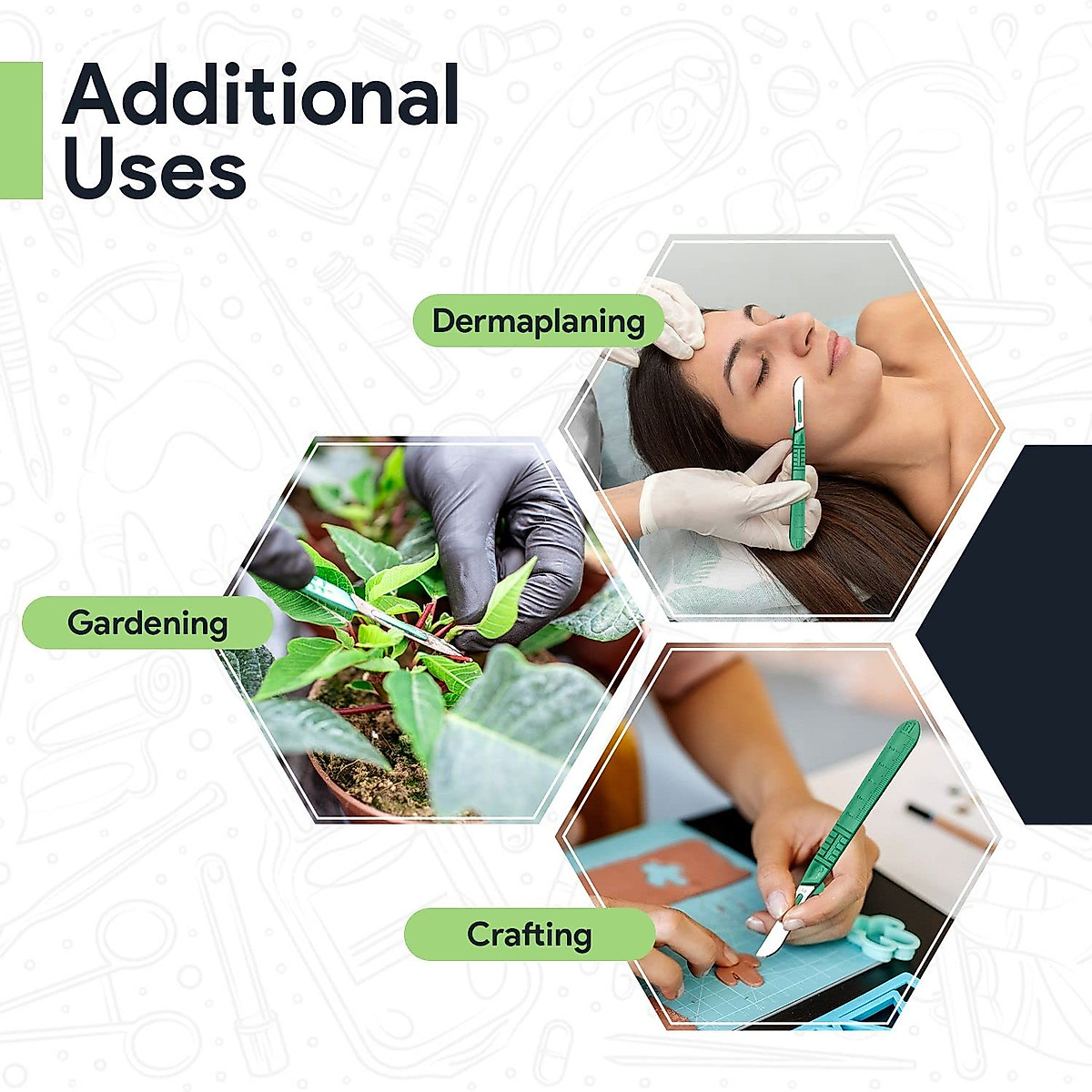 Disposable Surgical Scalpel Knife #10 - Ten Individually Wrapped Sterile Scalpel Blades - Dermaplaning Tool for Face Professional - Surgical Blade Scalpels with Safety Grip