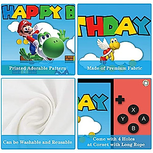 通用 Super Bros Mario Happy Birthday Backdrop Banner,Video Game Birthday Party Supplies Decorations,Super Theme Mario Bros Photography Poster Backdrop (C002)