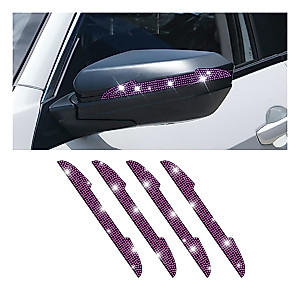 4 PCS Bling Rhinestone Car Door Handle Scratch Protector, Universal for All Cars, Vehicles, SUVs, Car Side Rearview Mirror, Car Door Edge Guard, Car Exterior Accessories for Women Men (Purple)