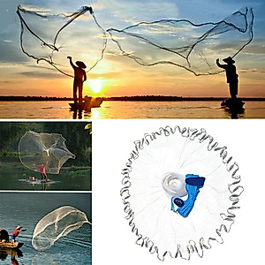 Yeahmart Handmade American Saltwater Fishing Cast Net with Heavy Duty Real Zinc Sinker Weights for Bait Trap Fish 4Ft Radius, 3/8 Inch Mesh Size