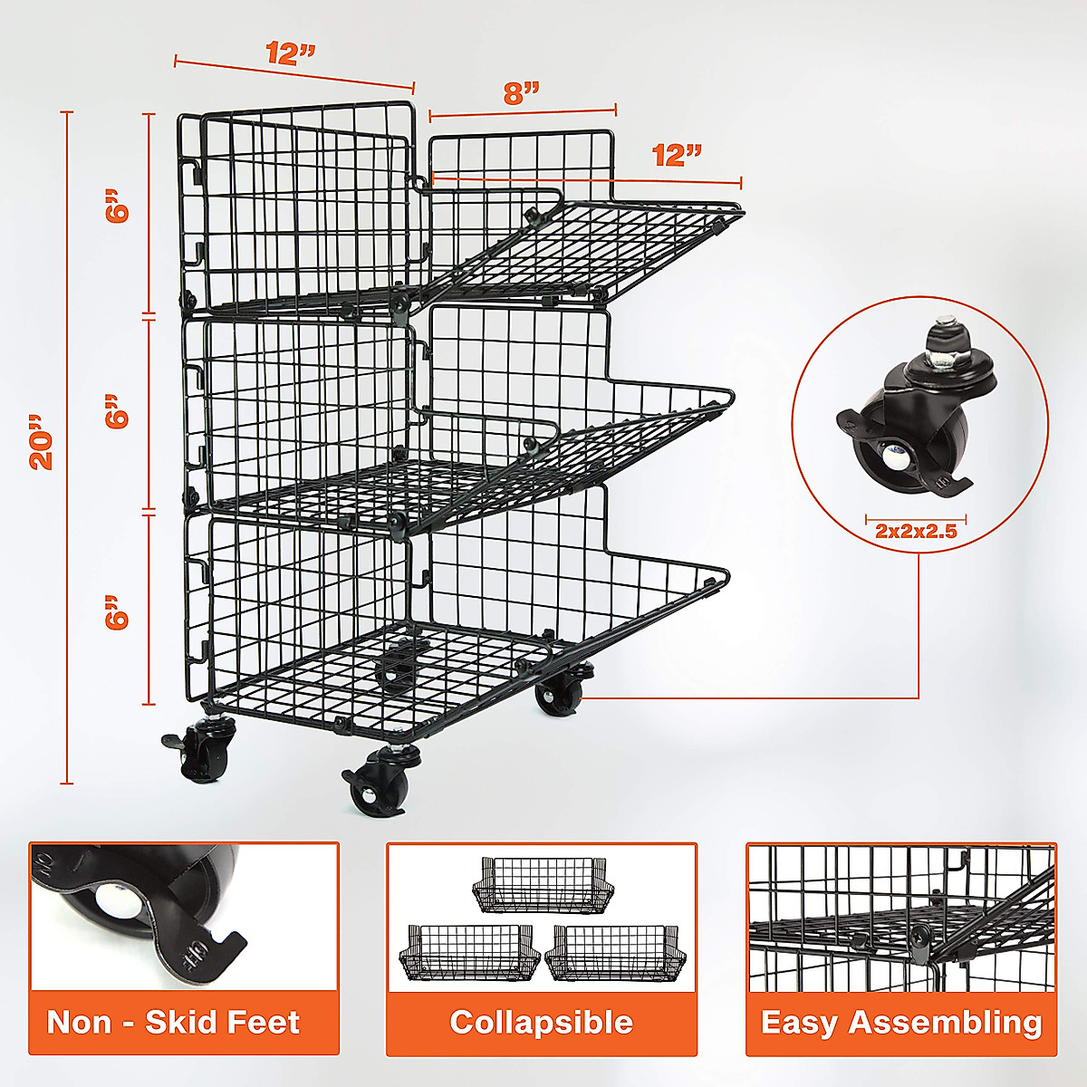 Kitchen Fruit Basket Stand 3 tier with wheels under sink organizers and storage for potatoes & onions produce holder storage bins vegetable holder for kitchen & house holder items