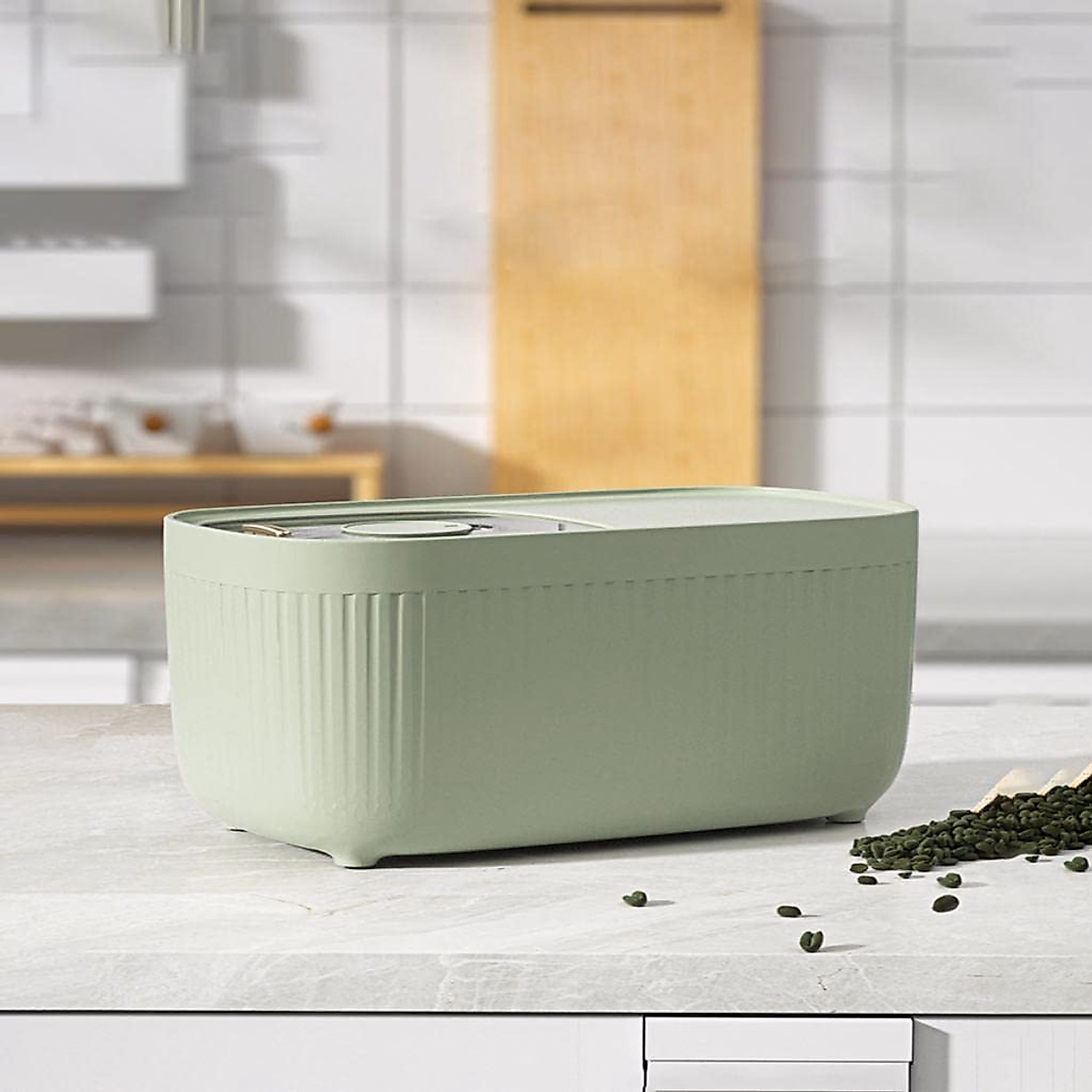 Airtight Rice Dispenser - Cover Rice Bucket for Cereal Grain Flour Rice Beans CountertopLarge Rice Storage Container with Lid, Proof Household Cereal Dispenser Bucket, Sealed Grain Container Storage for Kitchen (Green)