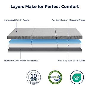 IULULU Folding Mattress Full Size, 4 Inch Tri-Fold Memory Foam Mattress, Foldable Gel-Infused Mattress Topper with Washable Cover for Playroom, Camping, Guest, 75" x 54" x 4"