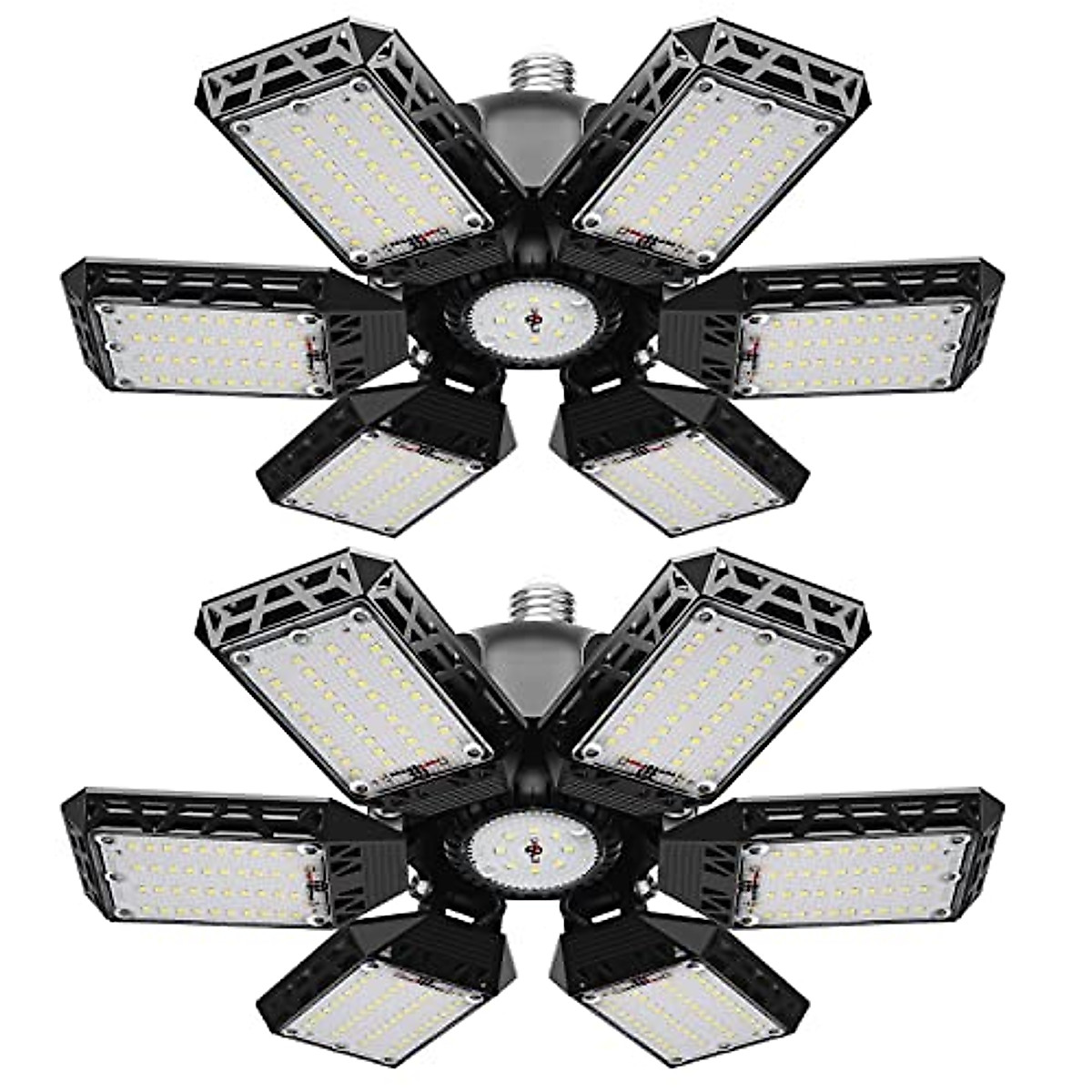 2 Pack LED Garage Light, 200W LED Shop Light, E26/E27 Garage Lights Super Bright Deformable LED Garage Ceiling Light with 6+1 Adjustable Panels Garage Lighting, Bay Light, Attic Light, Basement Light
