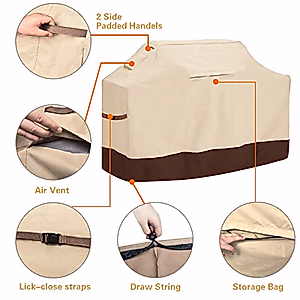 Vailge Grill Cover,58-inch Waterproof BBQ Cover,600D Heavy Duty Gas Grill Cover, UV & Dust & Rip & Fading Resistant,Suitable for Weber, Brinkmann, Char Broil Grills and More,Beige