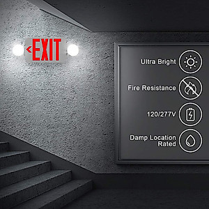 Red Letter Exit Sign Emergency Lights Office Shopping Mall School Exit Sign LED Adjustable Head Emergency Exit Lighting Red Combo Exit Sign Emergency Lights Backup Battery Commercial Grade